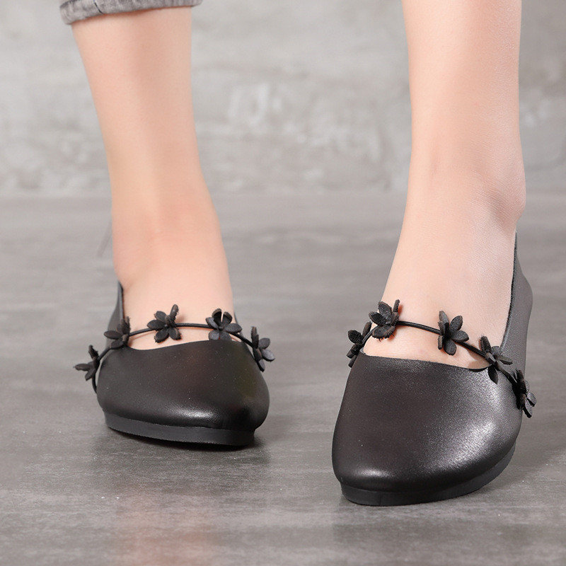 S058 New leather Mori women's flat-bottomed original handmade small flowers fresh and artistic four seasons women's shoe