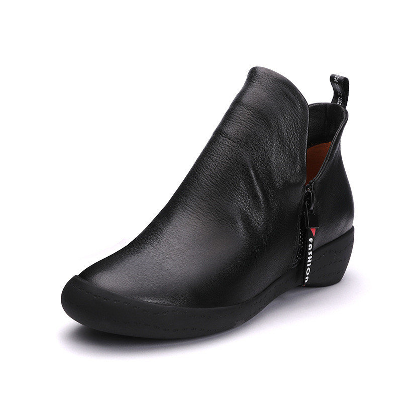 S076 2019 autumn and winter new small leather shoes women's mid-heel retro handmade leather zipper wedge women's single