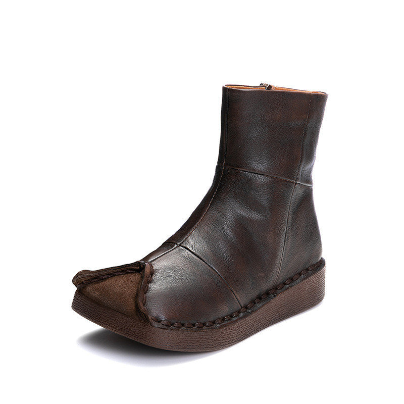 S096 Leather retro folk style breathable soft handmade women's shoes 2018 autumn and winter personality short leather bo