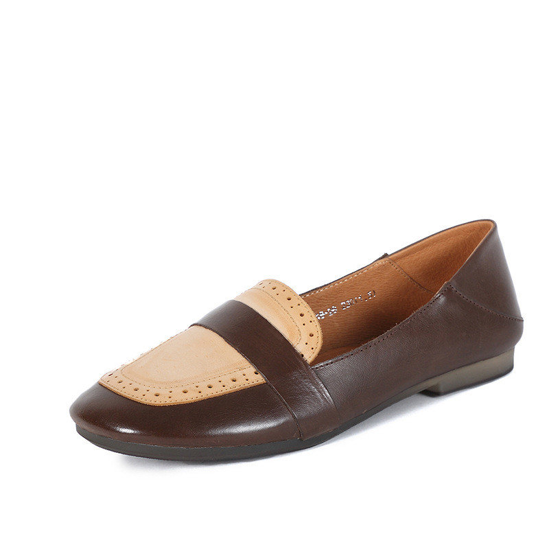 S126 2020 new spring and autumn retro women's shoes factory wholesale handmade contrast simple leather soft ethnic style