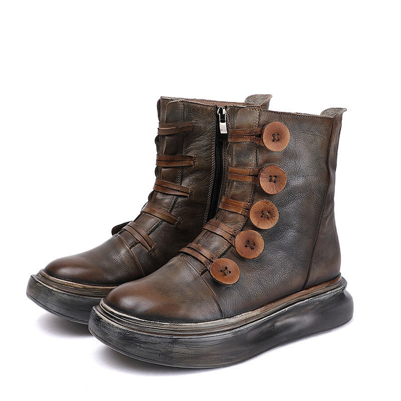 S192 2020 autumn and winter new mid-tube foam thick bottom polished leather women's shoes handmade retro ethnic boots wh