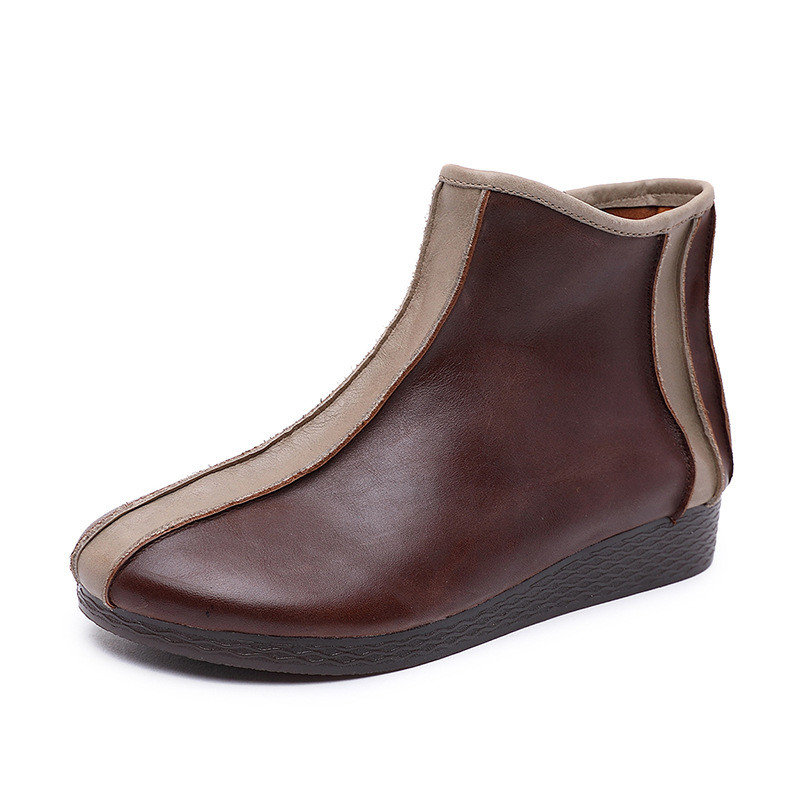 S193 Manufacturer Mori female fresh and simple short tube leather handmade women's boots flat soft original fashion autu