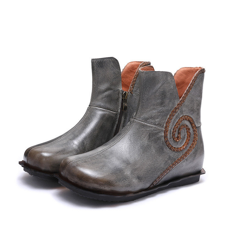 S218 Gradient polished retro ethnic style handmade women's shoes cowhide flat-bottomed autumn and winter warm women's le