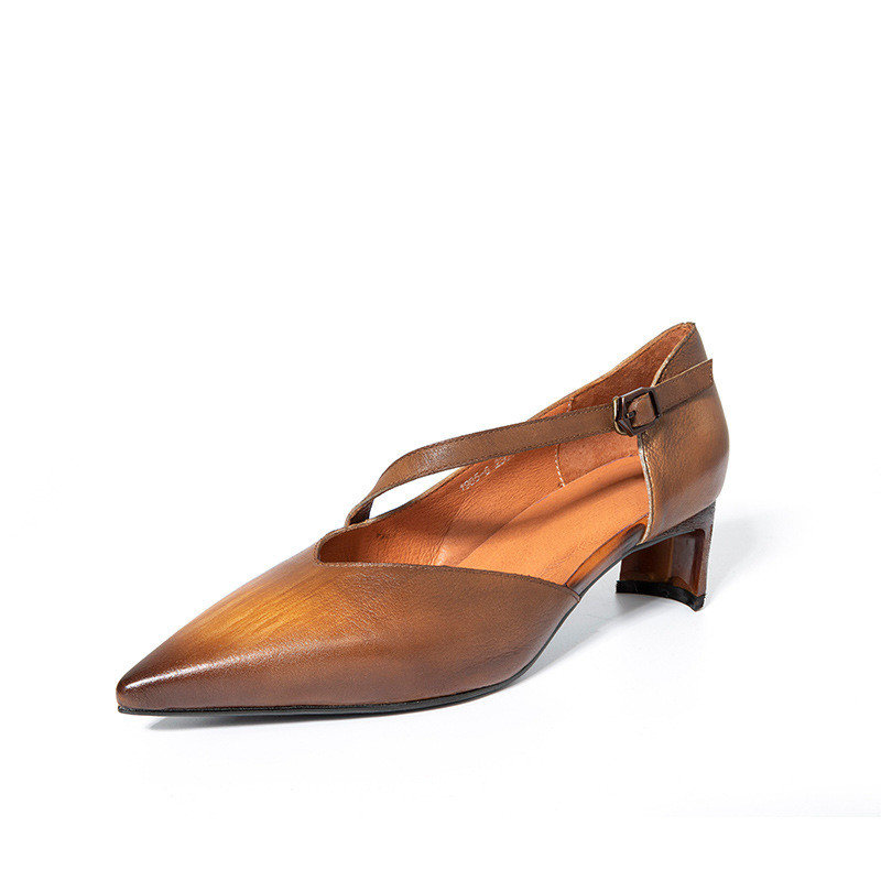 S245 Pointed toe fashion handmade leather high heels ethnic style retro spring and summer women's shoes for hair process