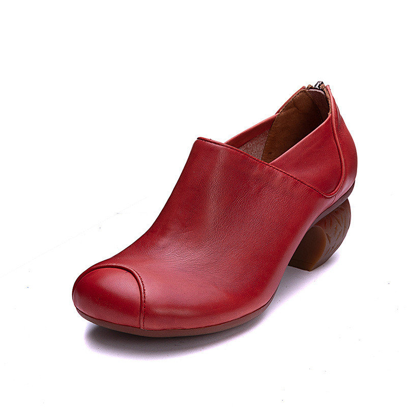 S267 Single shoes ladies 2020 autumn new retro handmade leather shallow wedge zipper women's shoes
