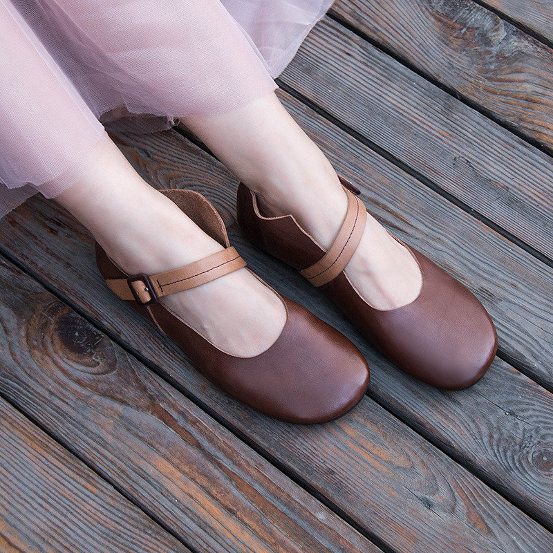 S271 One-line buckle single shoes literary fresh handmade leather women sandals factory wholesale