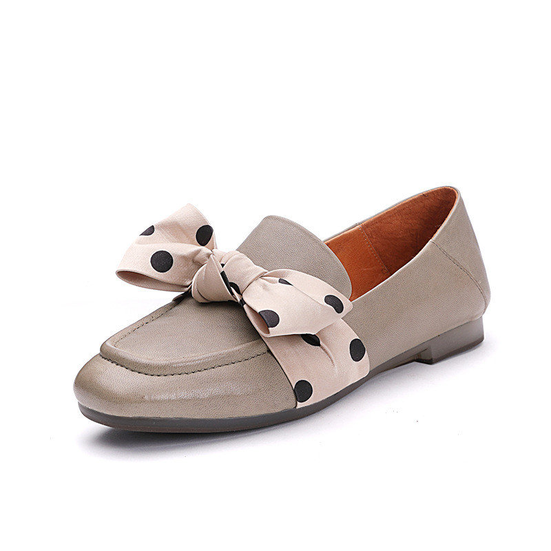 S281 Bowknot temperament fashion all-match leather women's shoes literary single shoes square toe Muller shoes manufactu