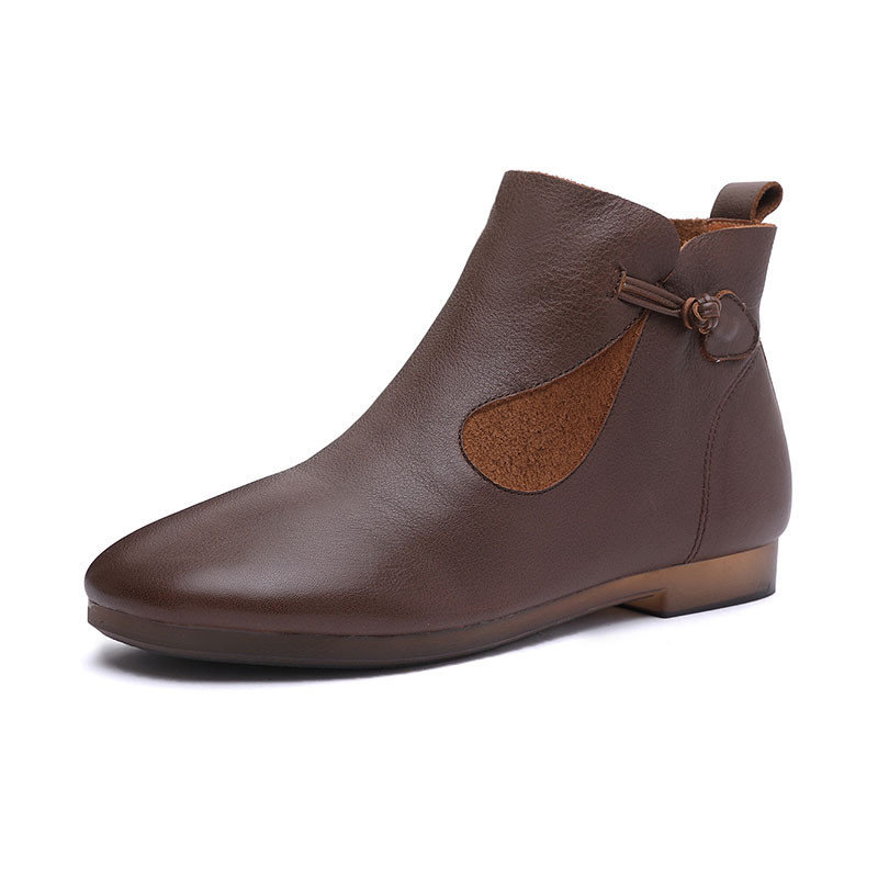 S283 New Style Flat-Bottomed Forest Fresh And Fashionable Short Boots Handmade Leather Ethnic Style All-Match Women'S Sh