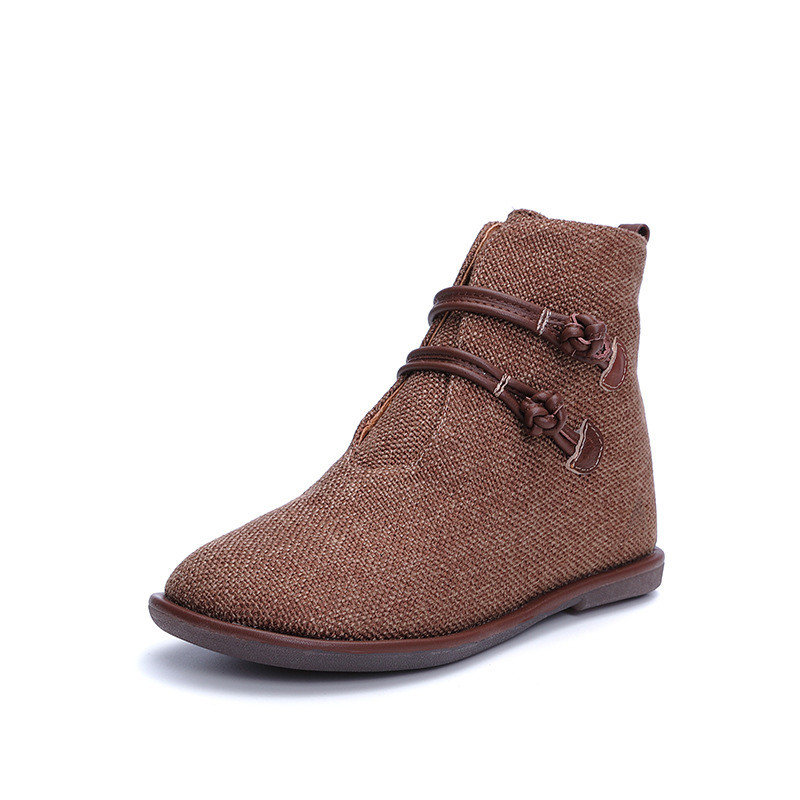 S290 Autumn And Winter Hot Fashion Boots Women Retro Linen Women'S Shoes Flat Leather Buckle Women'S Shoes Ankle Boots