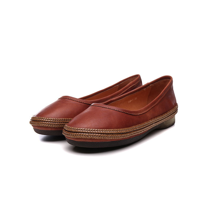 S347 Women'S Shoes Leather Retro Women'S Shoes Woven Shallow Mouth Flat Shoes Women'S Autumn And Winter Factory Direct S