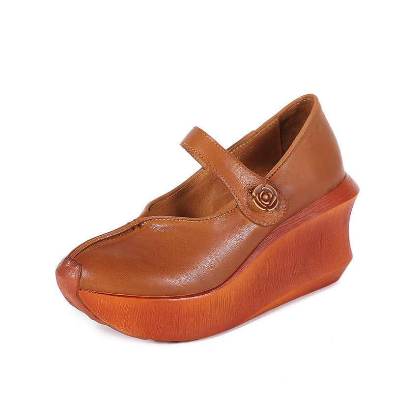 S413 New Style Genuine Leather Platform Wedge Shoes, Retro Increased Platform Shoes, Women'S Shoes Wholesale
