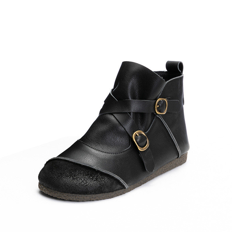 S418 2020 Autumn And Winter New Martin Boots Retro Original Handmade Leather Stitching Fleece Flat Women'S Short Boots