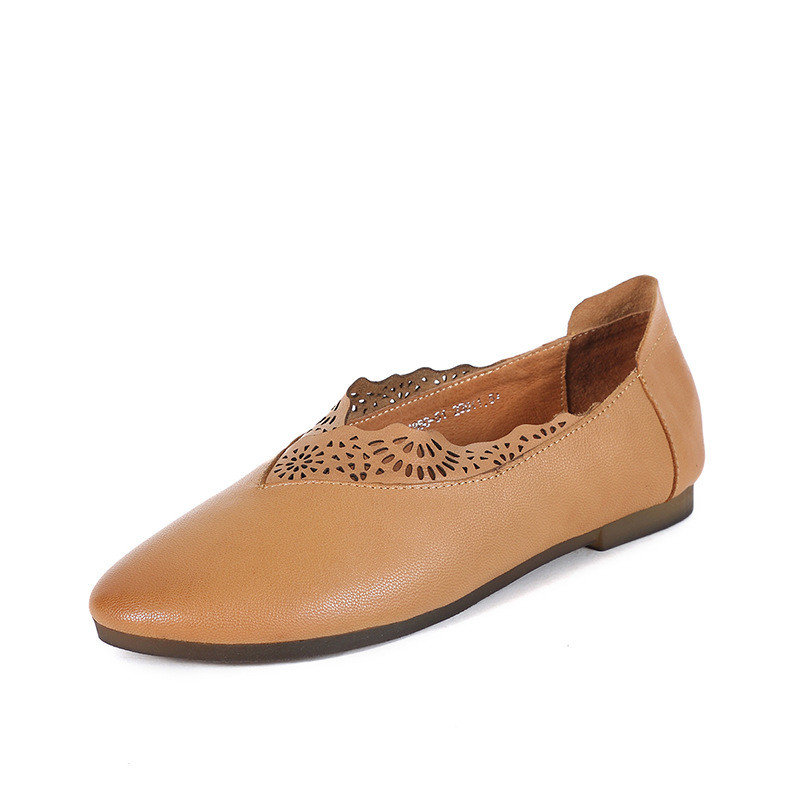 S434 Spring And Autumn New Classic Round Toe Leather Shoes Hollow Out Literary Temperament, Lazy Women'S Shoes Factory