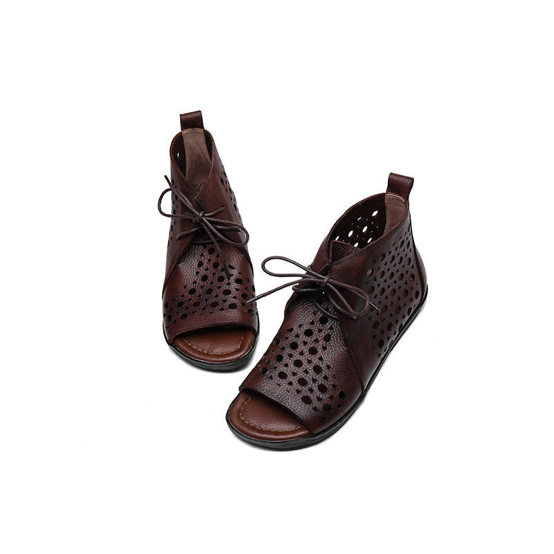 S453 New Style Sandals Female Open Toe Breathable Cool Leather Sandals Female Ins Tide Shoes Hole Shoes