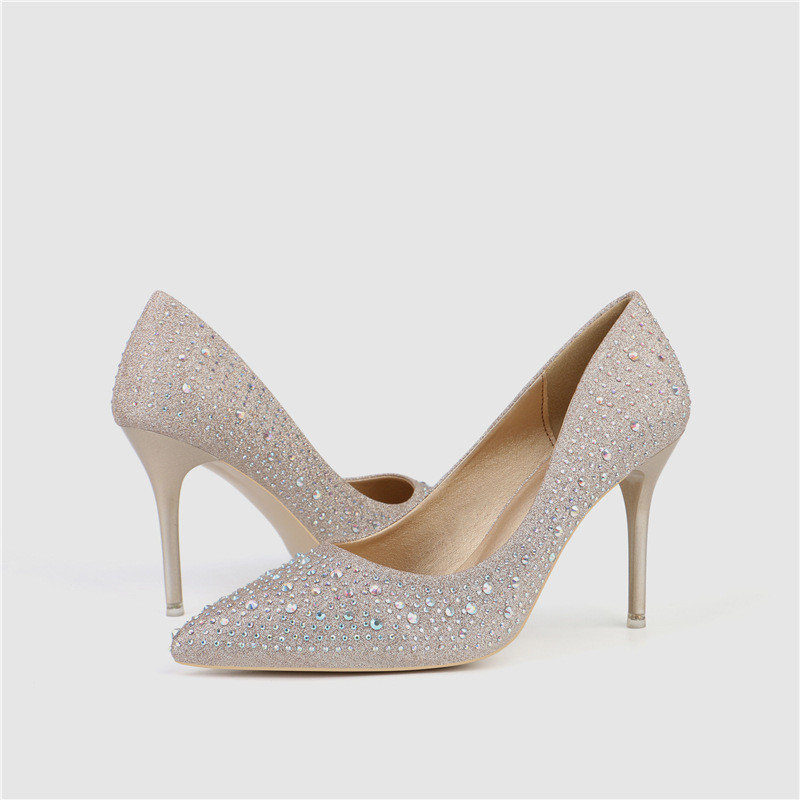 ZM010 9628-6 Trend New Pointed Sequins Pure Color All-Match Stiletto High Heels Nightclub Women'S Shoes Single Shoes