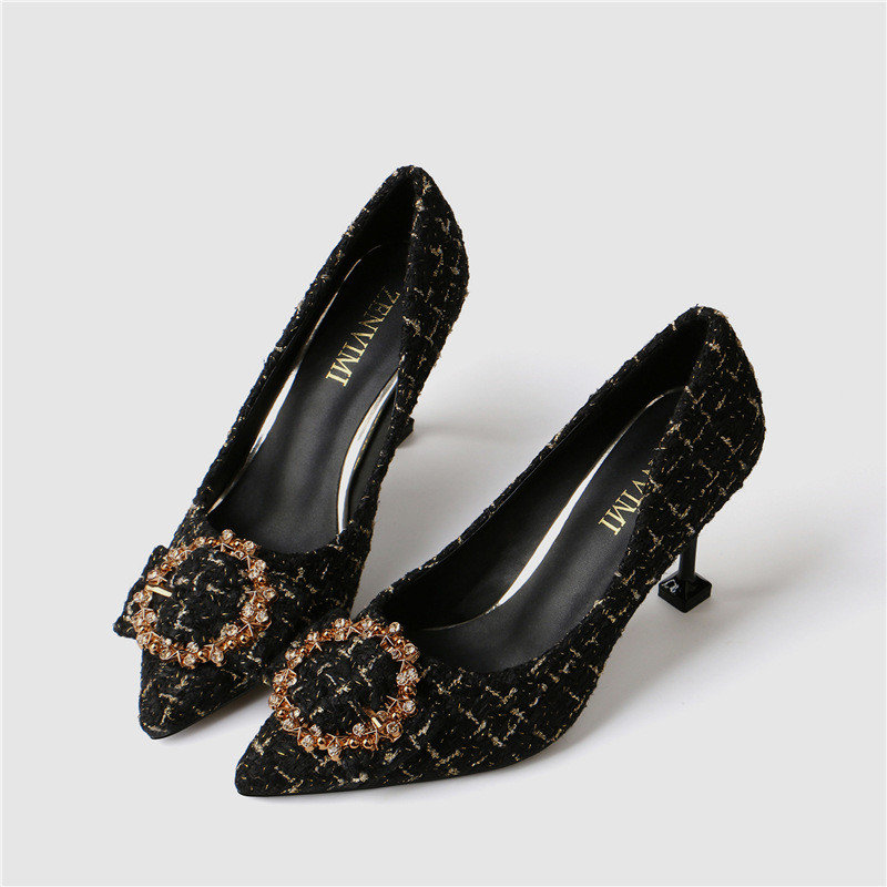 ZM022 857-10 Autumn New 2020 Sexy Women'S High Heel Shoes Wholesale Diamond Cat Heel Shallow Shoes