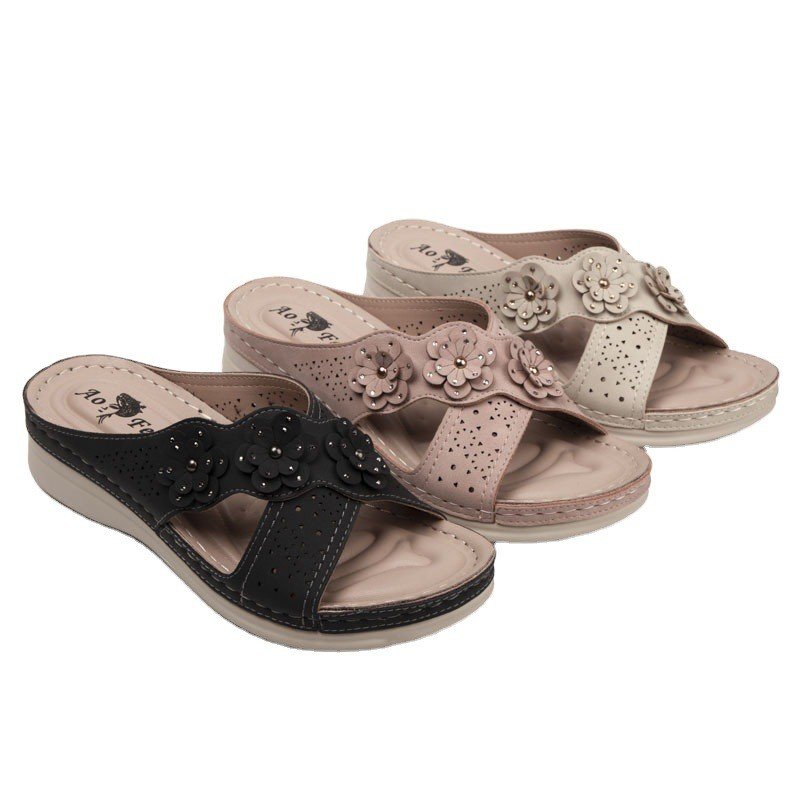 BS069 Amazon 2021 New Cross-Border Ladies Slippers Summer Flowers Vacation Leisure Beach Sandals
