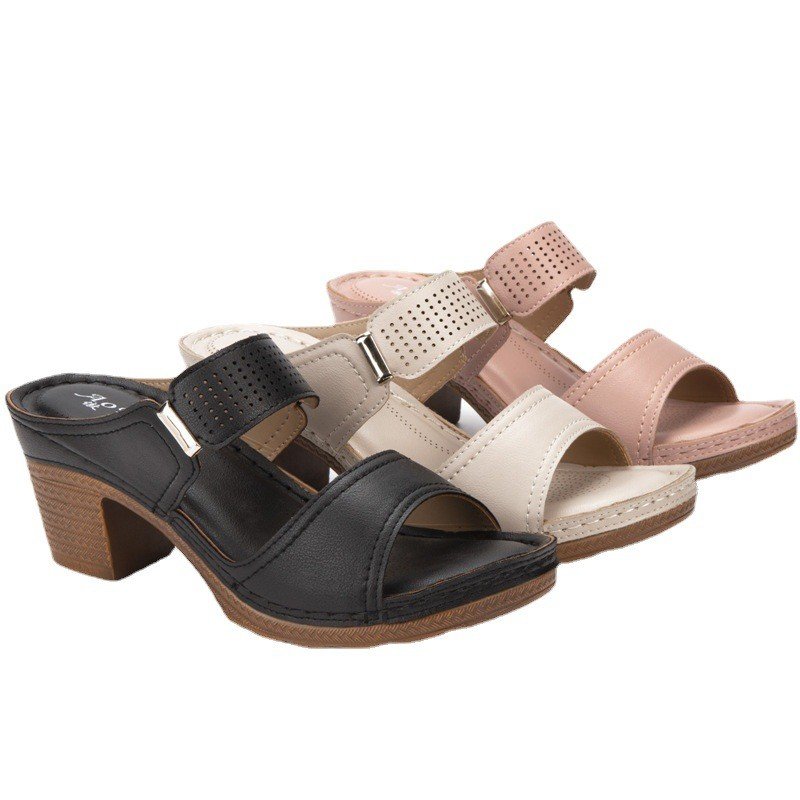 BS070new European and American sandals women summer leisure foreign trade sandals thick high-heeled large size comfortab