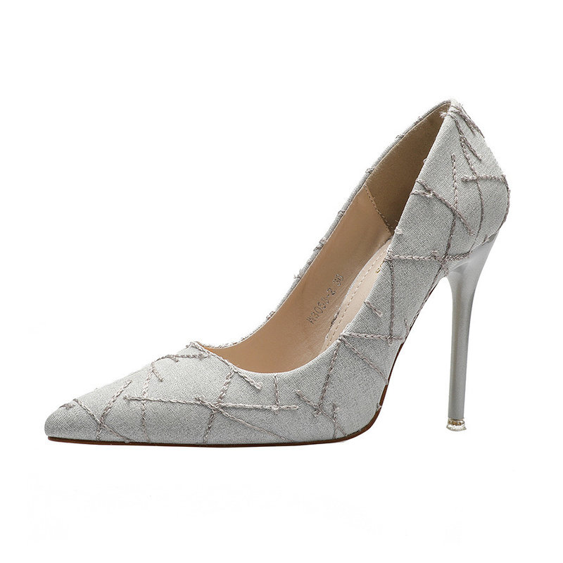 3058-2 Korean Fashion Pointy Toe Pump High Heels Nightclub Looks Thin Sexy Women'S Single Shoes Sequins Professional OL