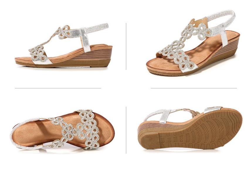 BS094 Summer New Style Rhinestone Bohemian Wedge Sandals Comfortable Large Size Sandals Slippers PU Women'S Shoes Sandal