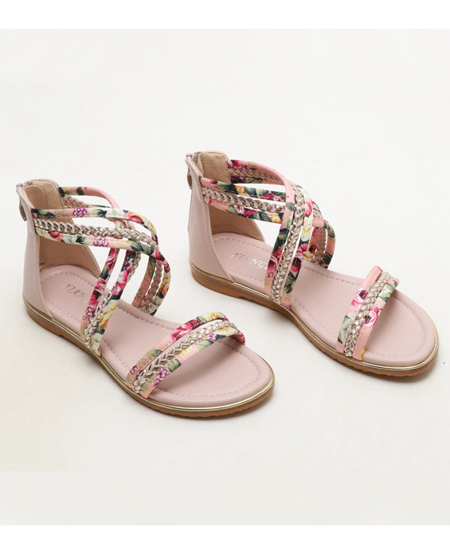 BS135 Sandals Female Summer Flat Bottom Fairy Style Open-Toed Floral Cloth Word With Non-Slip Roman Shoes Women'S Shoes