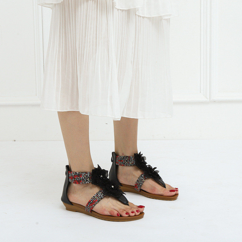 BS154 Slope heel sandals women summer European and American new fashion Flip Roman shoes flowers Bohemia mother shoes