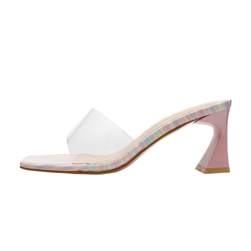 5569-2 Korean Fashion Open Toe High Heels Transparent Thin Sexy Sandals Thick Heel Net Celebrity Party Sandals Women'S S