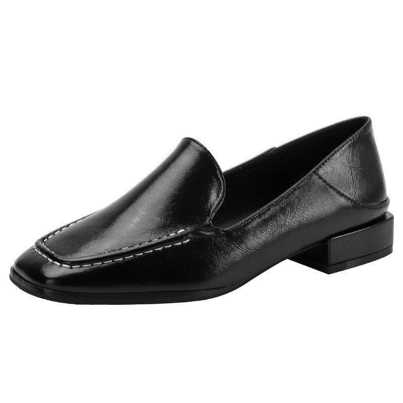 HZM025 Shoe Factory Direct Sales Net Celebrity Same Style Small Leather Shoes Female New Thick-Heeled Single Shoes Flat