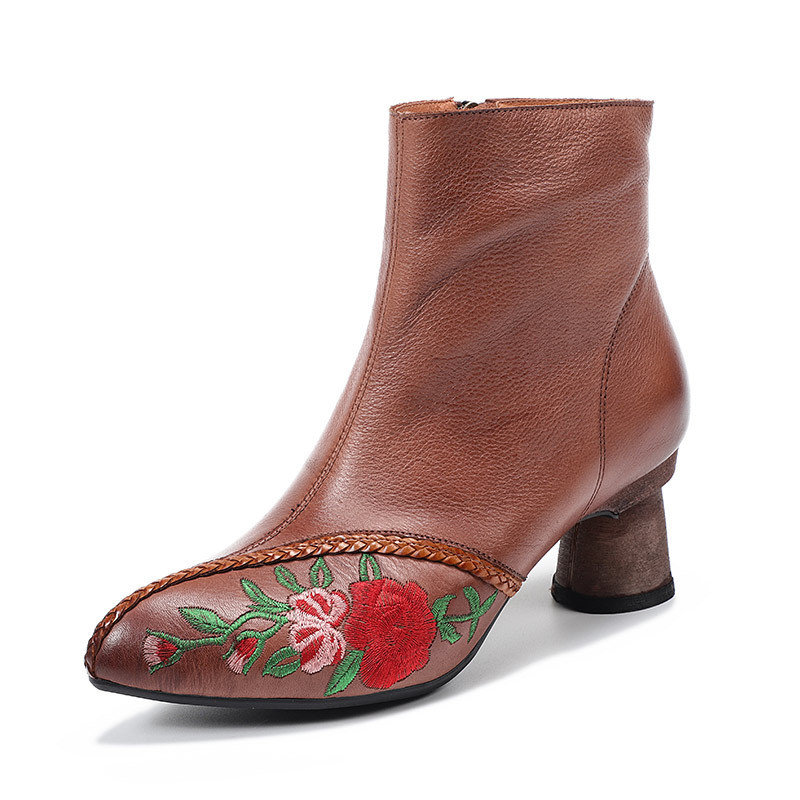 HZM031 Leather Boots Pointed Toe Temperament Handmade Women'S Boots With Thin And Thin Boots Women'S Thin Martin Boots L