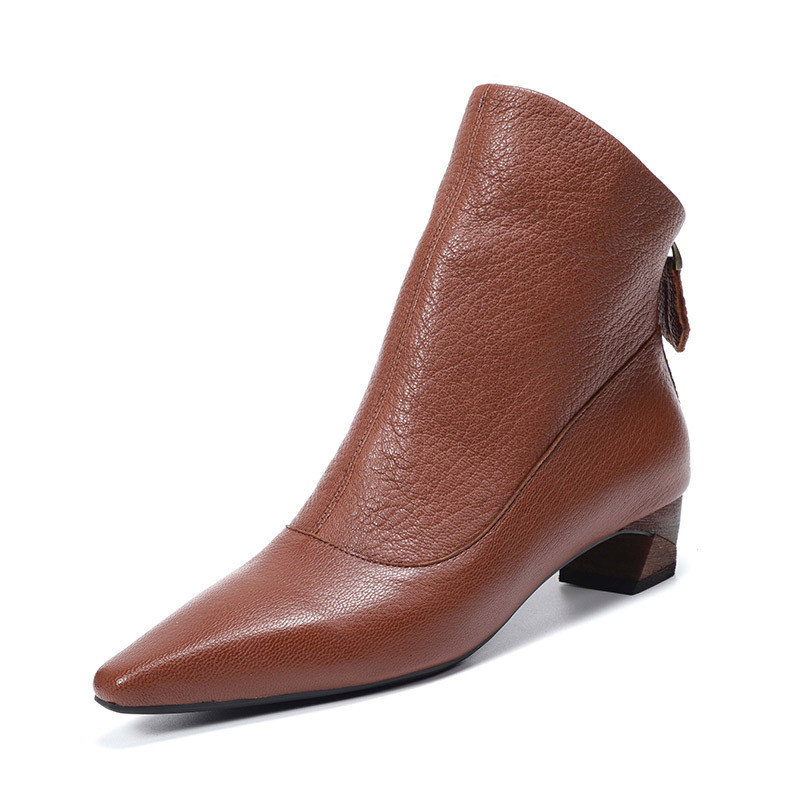 HZM031 Cowhide Women'S Single Shoes Autumn And Winter New British Style Women'S Shoes Retro All-Match Derby Shoes Soft S