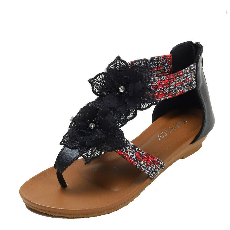 BS173 Fashion Sandals Women'S European And American Rhinestone Cross Strap Back Zipper Wedge Heel Mid-Heel Women'S Shoes