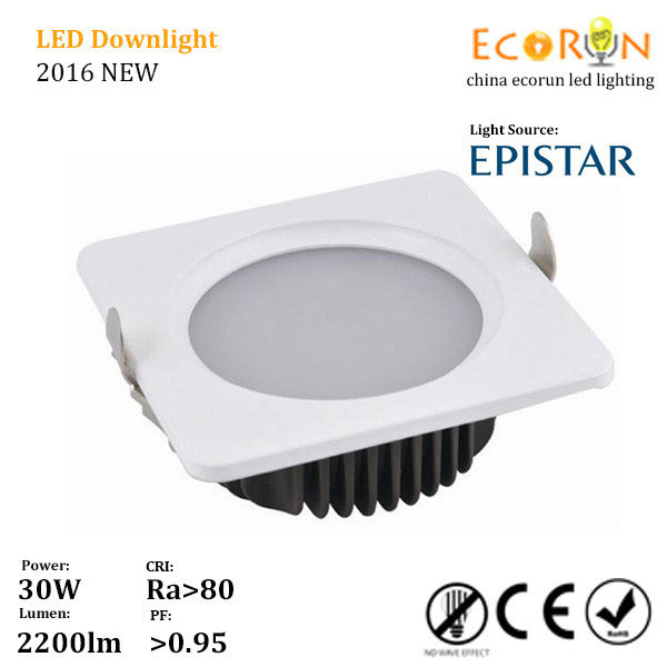 epistar smd 15w 20w 30w led downlight square cutout 210mm hole with beam angle 100deg