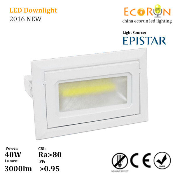 factory adjustable 30w 40w cob rectangular downlight dimmable with meanwell driver