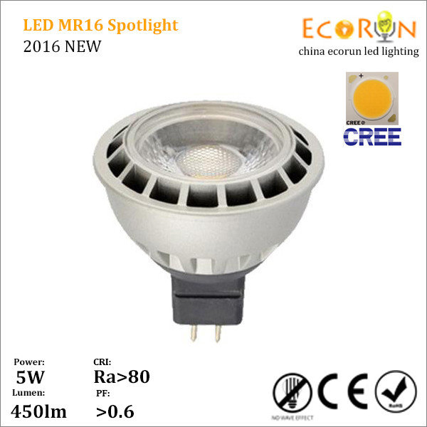 high power 6000k 400lm 12v 5w mr16 led spotlight bulb with cree cob ra80