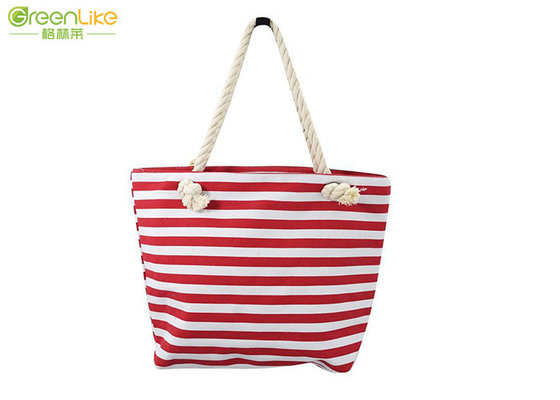 Multi Color Stripe Screen Printing Canvas Tote Bags Reusable With Cotton Rope