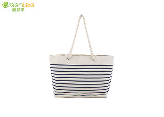 Multi Color Stripe Screen Printing Canvas Tote Bags Reusable With Cotton Rope