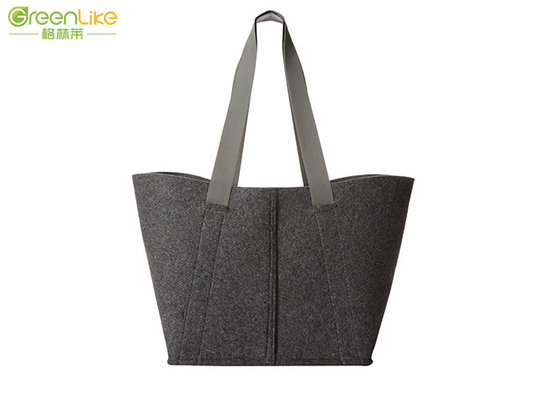 Large 100% Felt Polyester Tote Bags Dark Grey With PP Webbing Long Handles