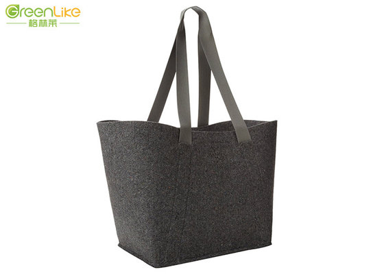 Large 100% Felt Polyester Tote Bags Dark Grey With PP Webbing Long Handles