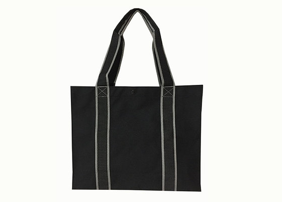 Black 600D PVC Backing Eco Tote Bag PP Webbing Handles To The Bottom
