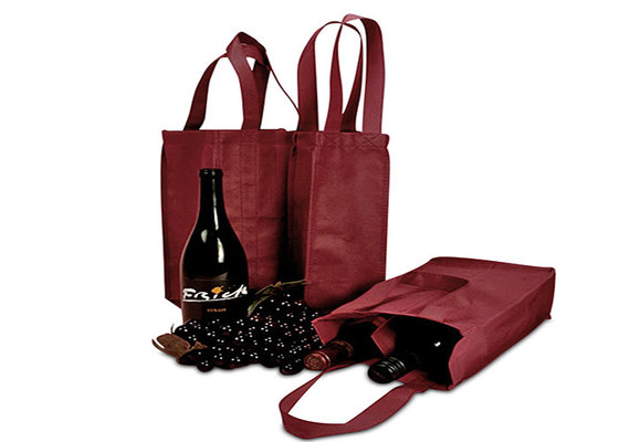 Customized Sturdy PP Non Woven Shopping Bags 2 Bottle Wine Bag Square Bottom