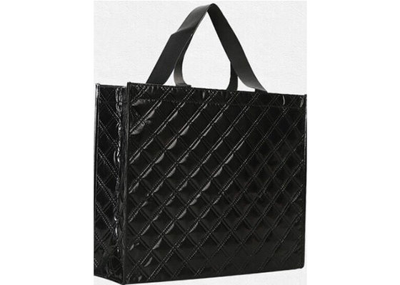 Black Zipper Clousure Laminated Non Woven Tote Bags European American Style
