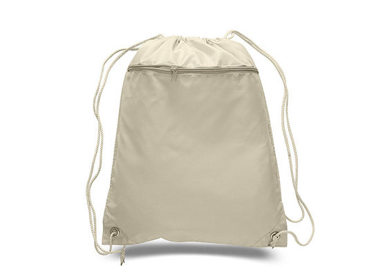 Lightweight Drawstring Polyester Tote Bags Resuable With Front Zipper Pocket