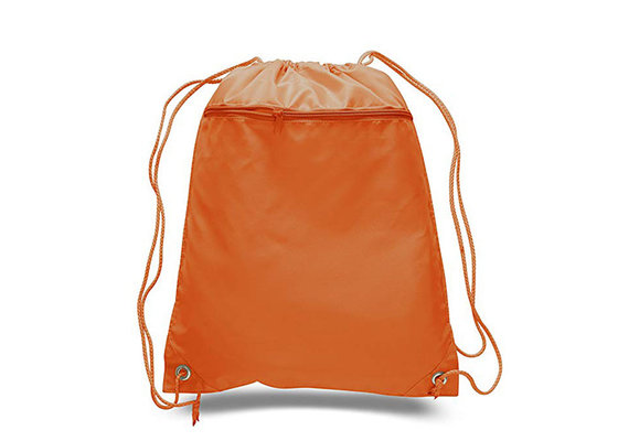 Lightweight Drawstring Polyester Tote Bags Resuable With Front Zipper Pocket