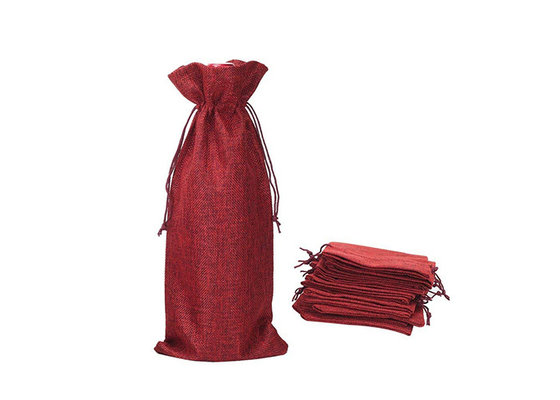 Eco Friendly Red  Brown Burlap Wine Bottle Bags With A Small Inside Pocket