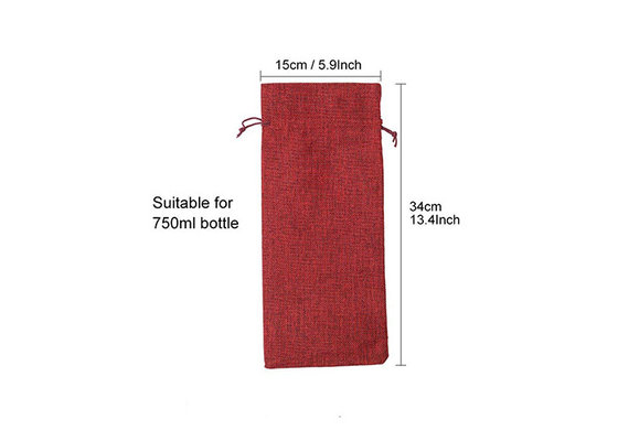 Eco Friendly Red  Brown Burlap Wine Bottle Bags With A Small Inside Pocket