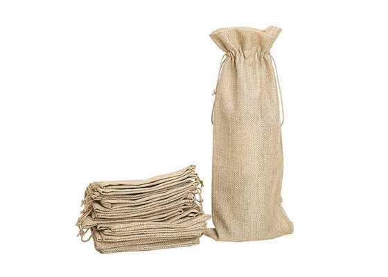 Eco Friendly Red  Brown Burlap Wine Bottle Bags With A Small Inside Pocket