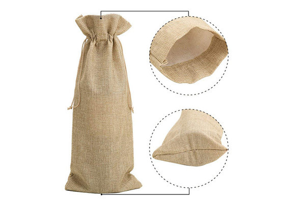 Eco Friendly Red  Brown Burlap Wine Bottle Bags With A Small Inside Pocket
