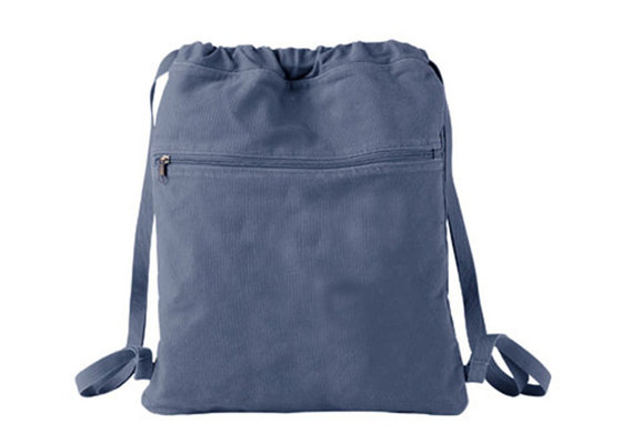 Logo Personalized 100% Canvas Drawstring Bags With Front Zipper Pockests
