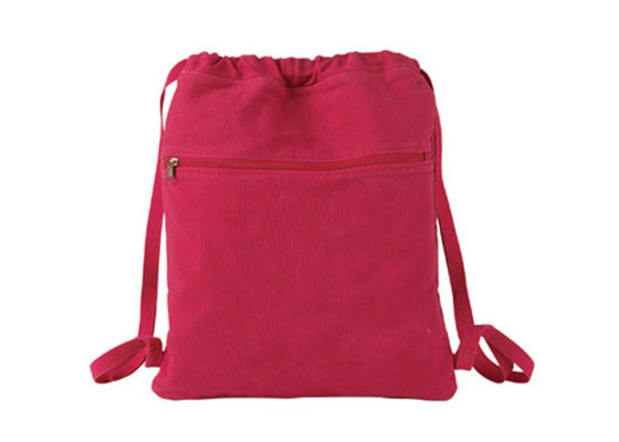 Logo Personalized 100% Canvas Drawstring Bags With Front Zipper Pockests