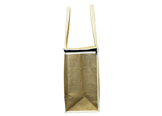Large Size Natural Jute Insulated Cooler Tote Bag With Cotton Twill Handles